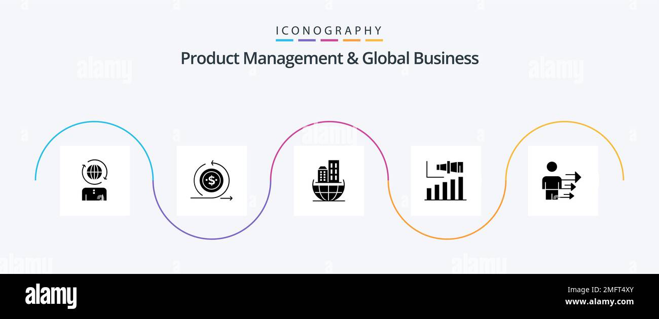 Product Managment And Global Business Glyph 5 Icon Pack Including vision. modern. return. long ...