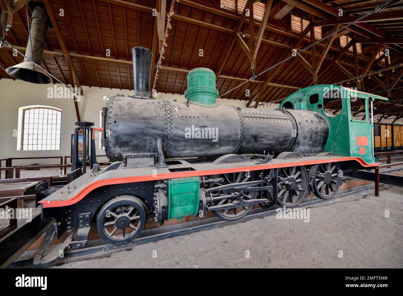 Historic locomotive of the Hejaz Railway in a renovated station ...