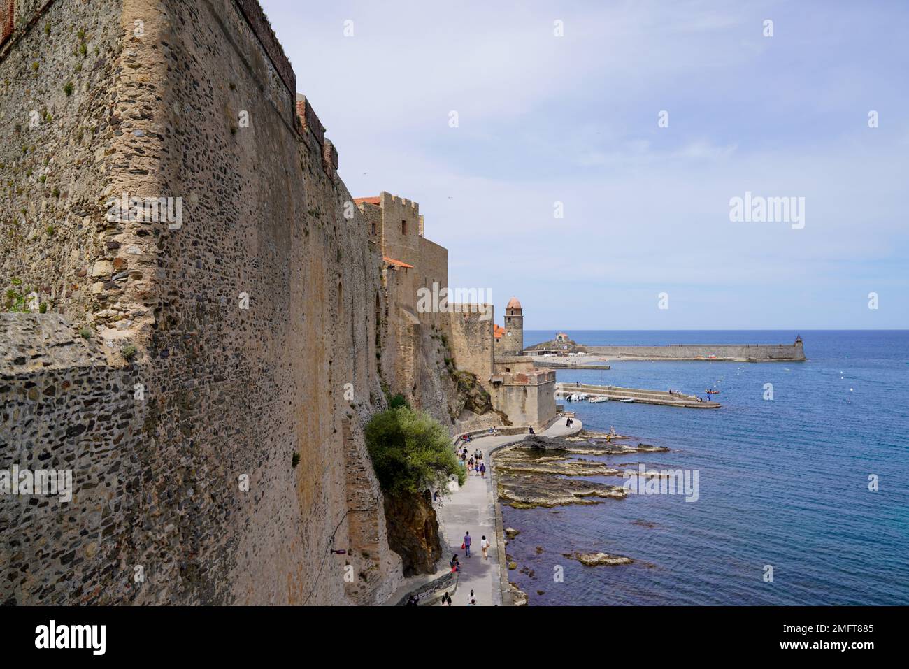 Collioure town France palace ramparts of the royal castle with the view ...