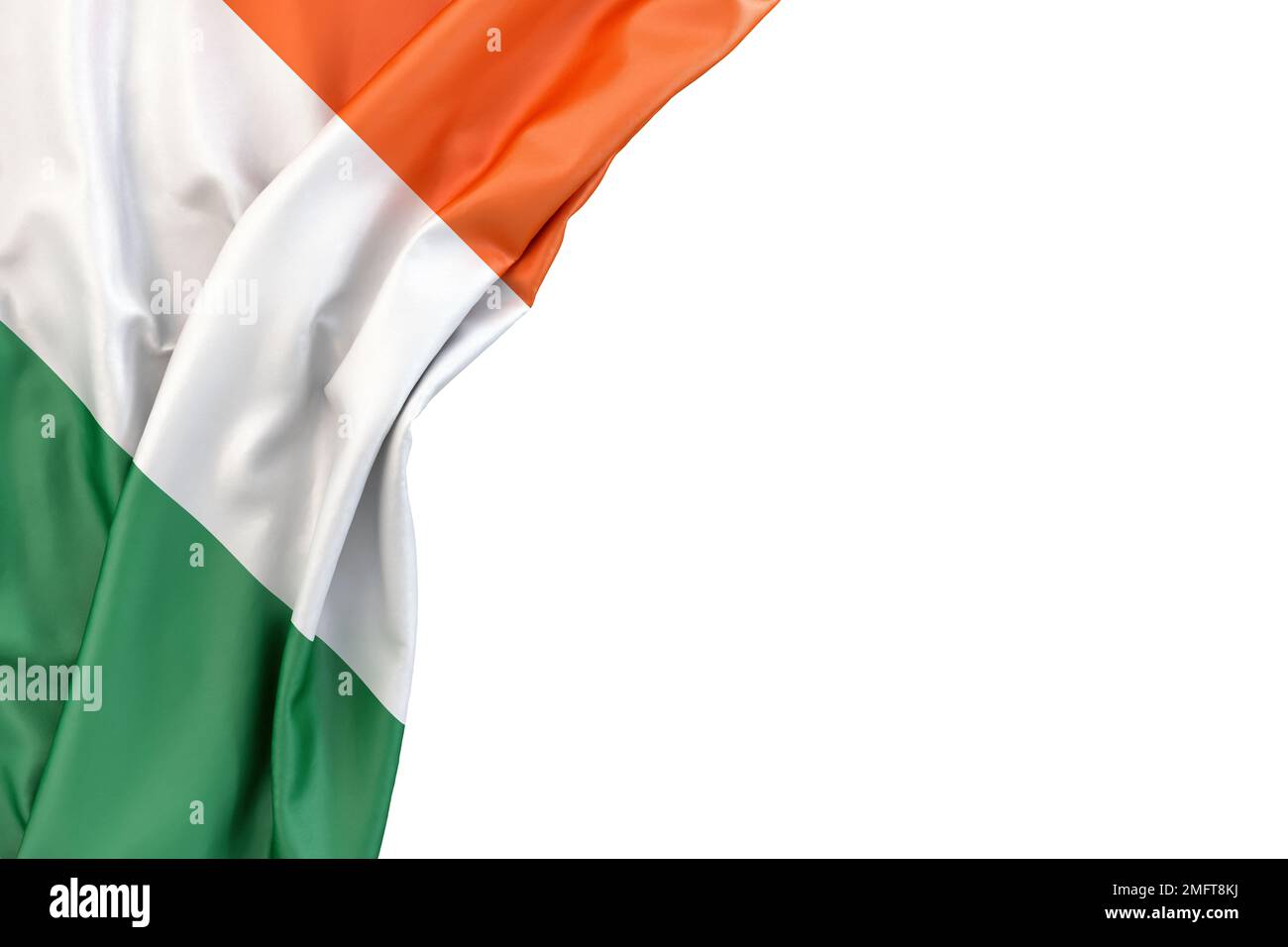 Flag of Ireland in the corner on white background. Isolated. 3D ...