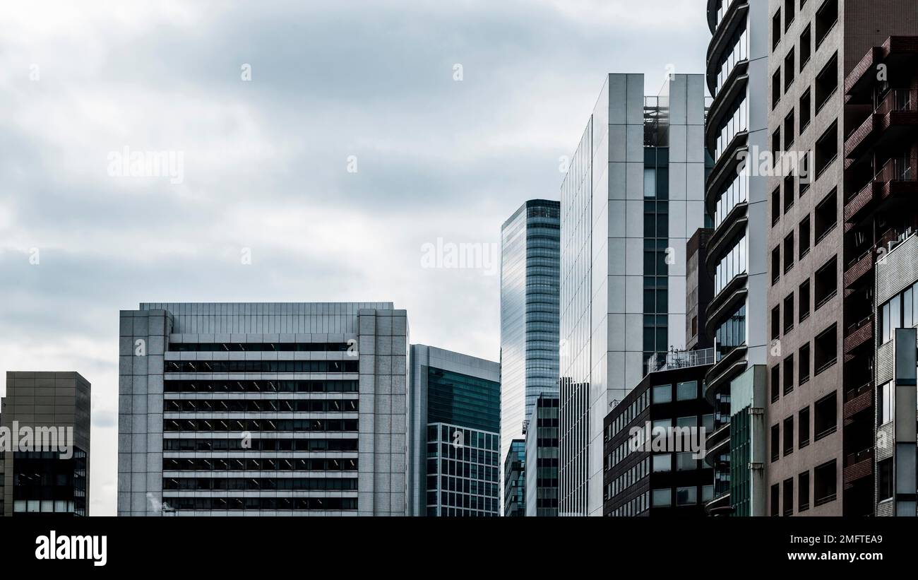 long view modern skyscrapers office buildings Stock Photo - Alamy