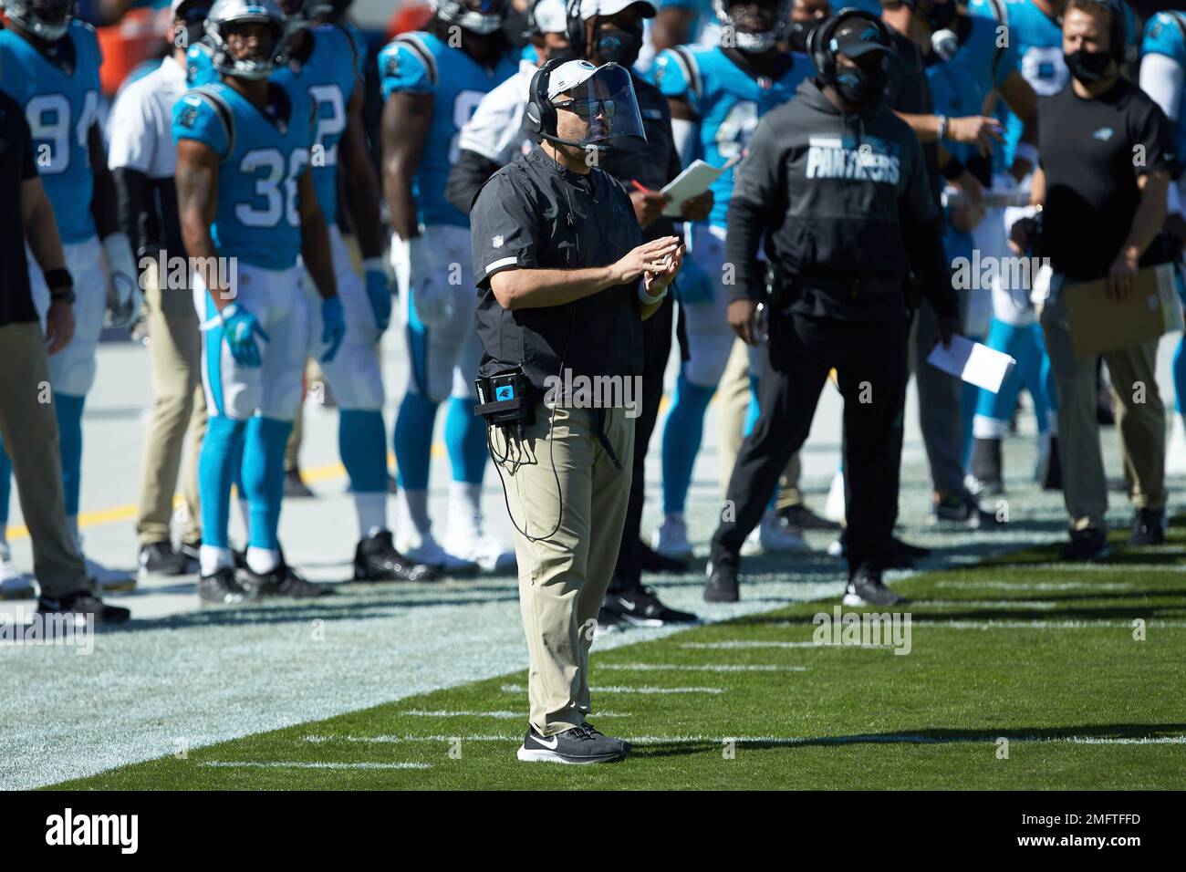 Carolina Panthers head coach Matt Rhule during an NFL football game ...