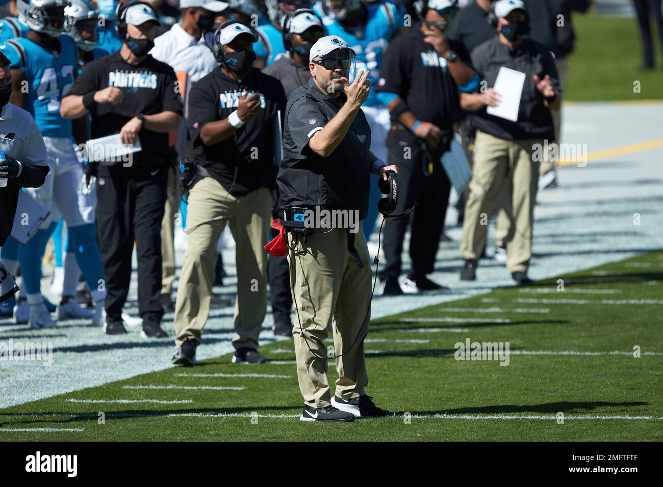 Carolina Panthers head coach Matt Rhule during an NFL football game ...