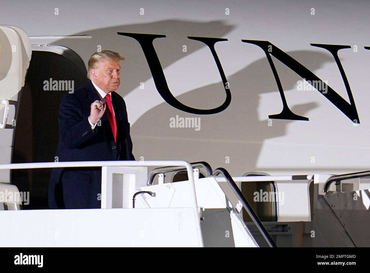 President Donald Trump arrives for a campaign rally at Erie ...