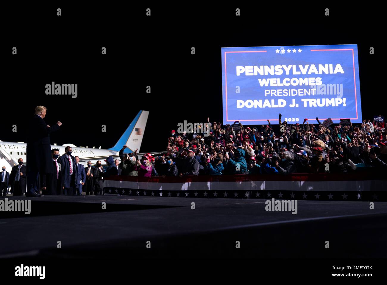President Donald Trump arrives for a campaign rally at Erie ...