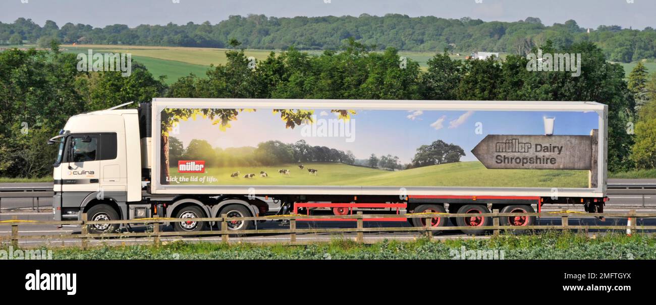 Muller dairy brand rural landscape advert side of articulated trailer ...
