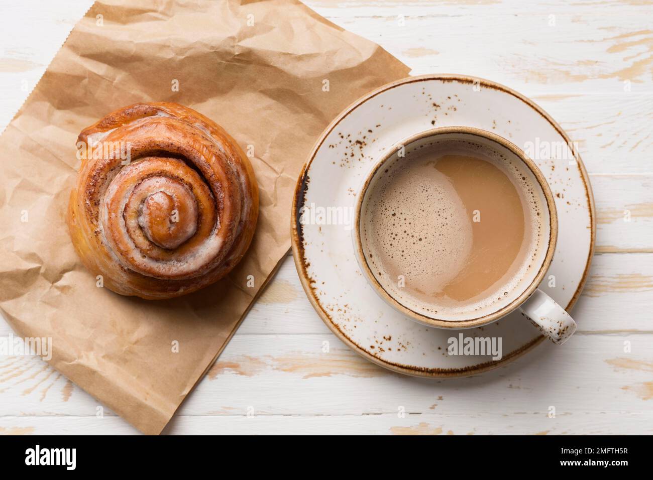 top view breakfast assortment with coffee pastry Stock Photo - Alamy