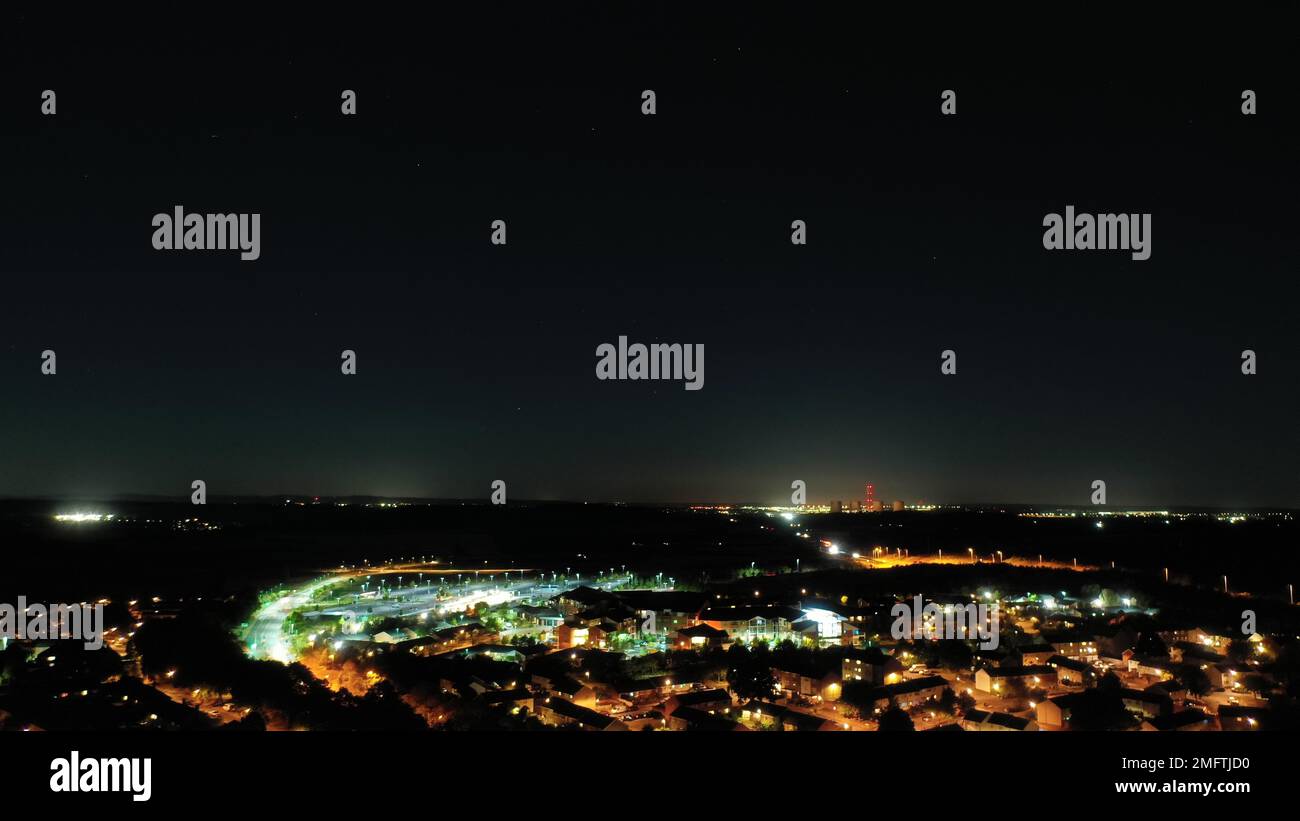An aerial view of the city buildings with bright lights Stock Photo - Alamy