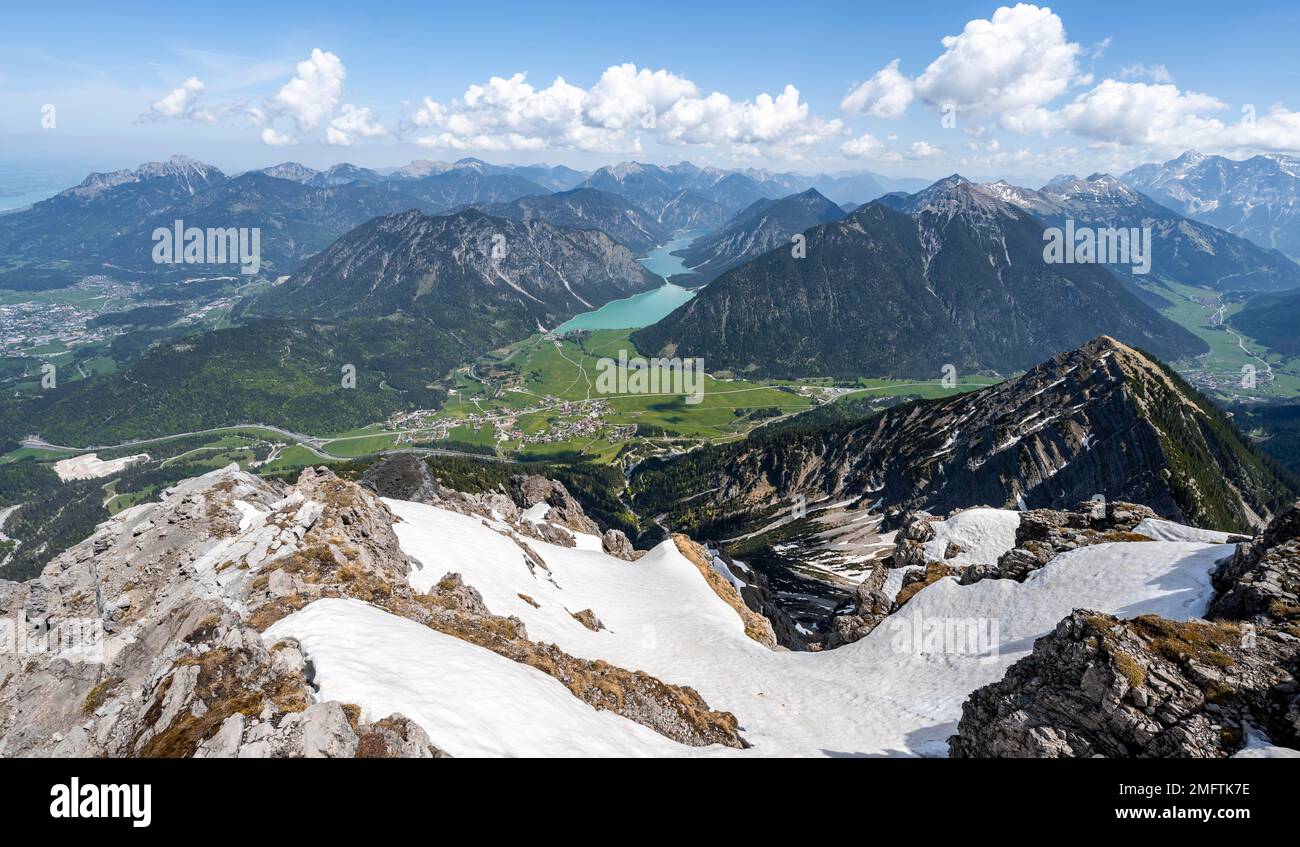 View from Thaneller of Plansee and eastern Lechtal Alps, Tyrol, Austria ...