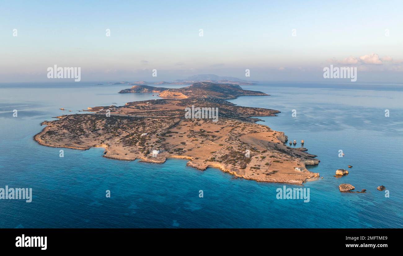 Aerial view, Kato Koufonisi island, Koufonisia archipelago within the ...