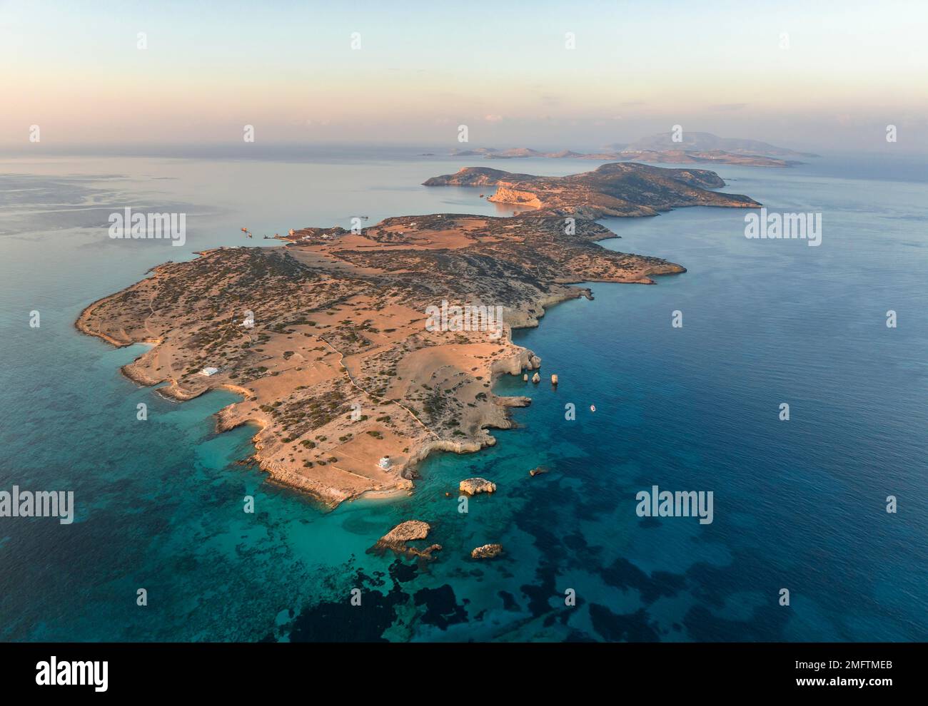Aerial view, Kato Koufonisi island, Koufonisia archipelago within the ...