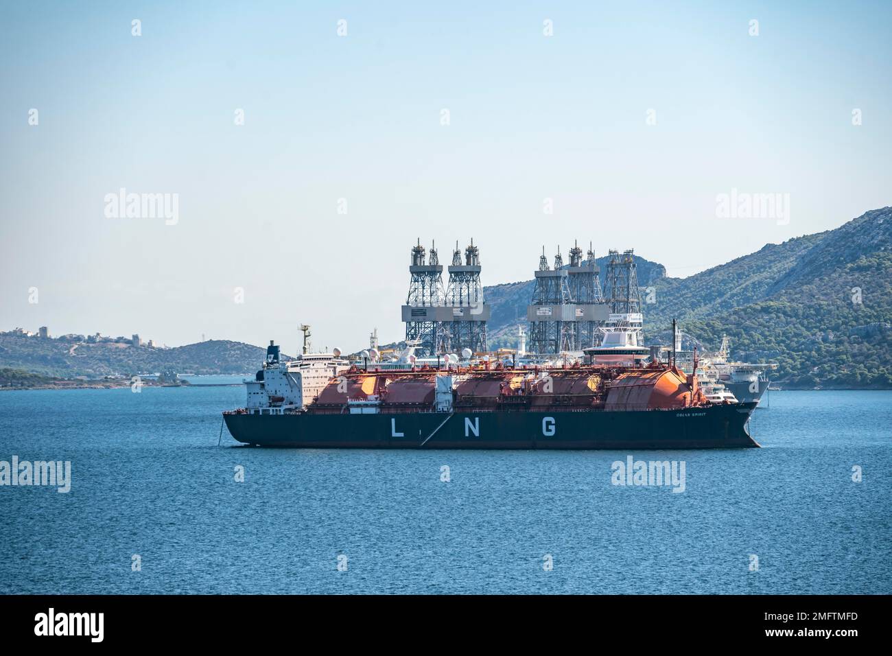 LNG tanker, LNG terminal, industrial port, Eleusis Bay, Attica, Greece ...
