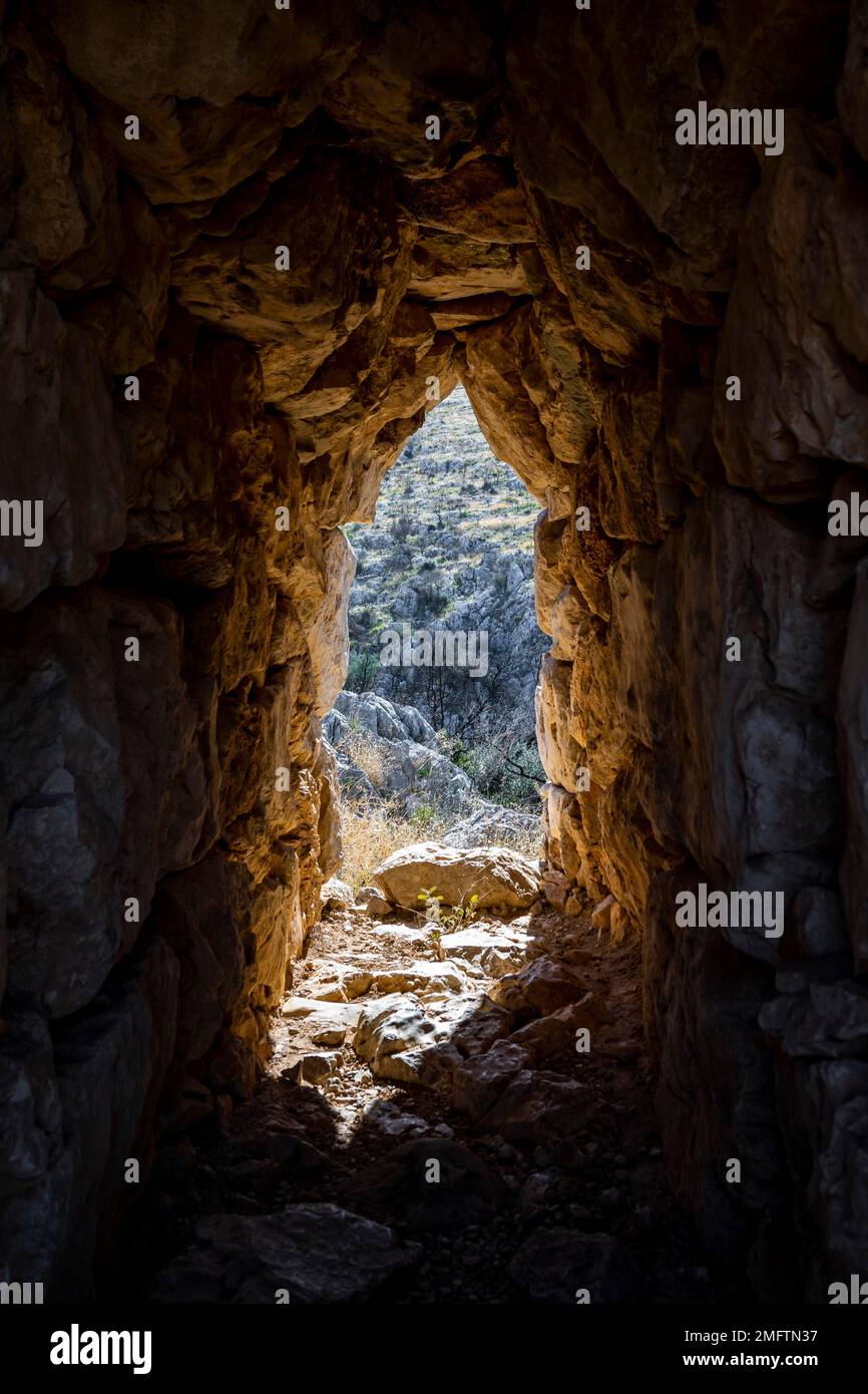 Window in a wall, Ruin, Mycenae, Greek archaeological site, Peloponnese ...