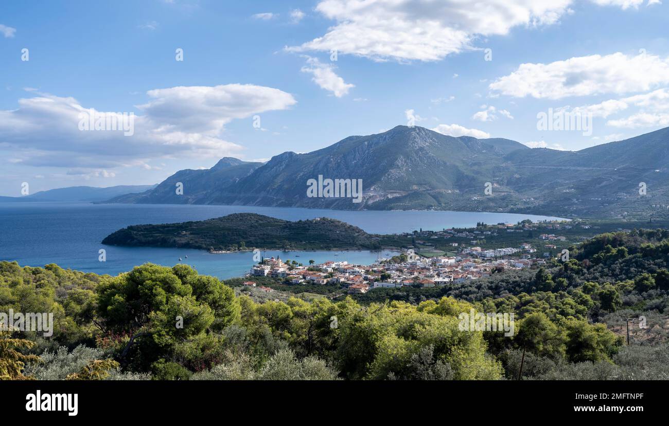 Volcanic peninsula Methana, view over the sea and landscape with ...