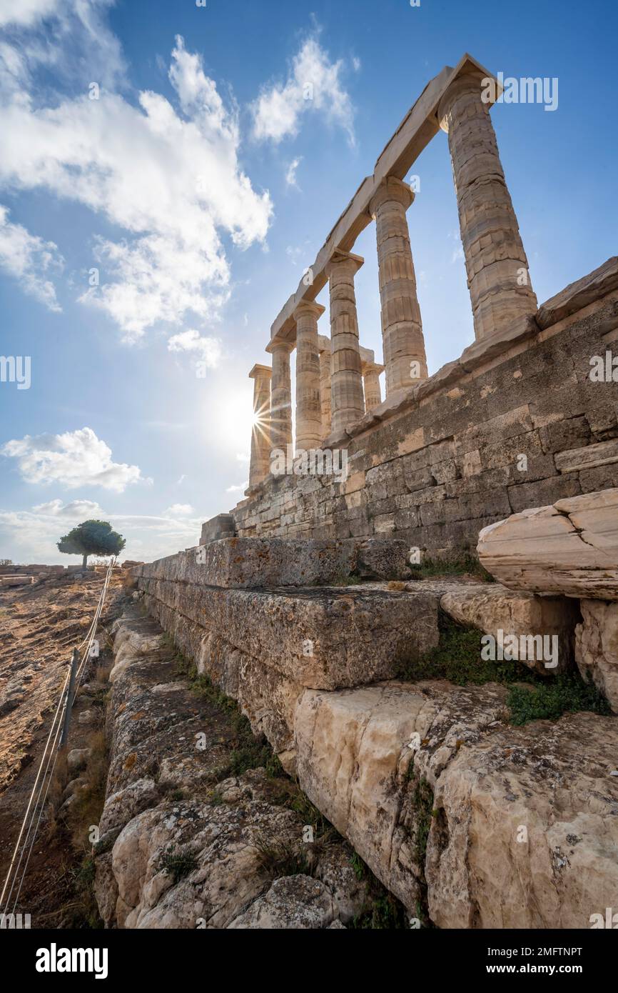 Ruin and columns of the ancient Temple of Poseidon, Cape Sounion ...