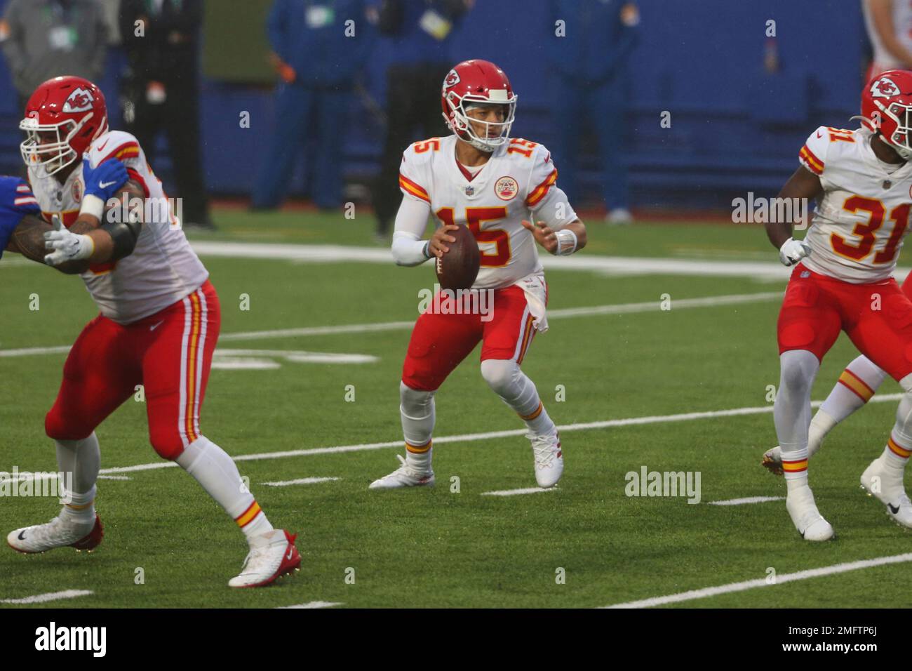 Kansas City Chiefs quarterback Patrick Mahomes looks to throw during ...