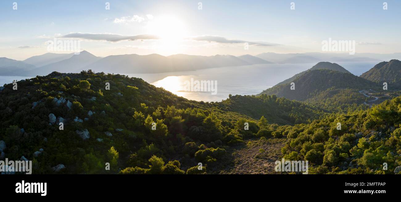 Volcanic peninsula Methana, view over the sea and landscape with ...