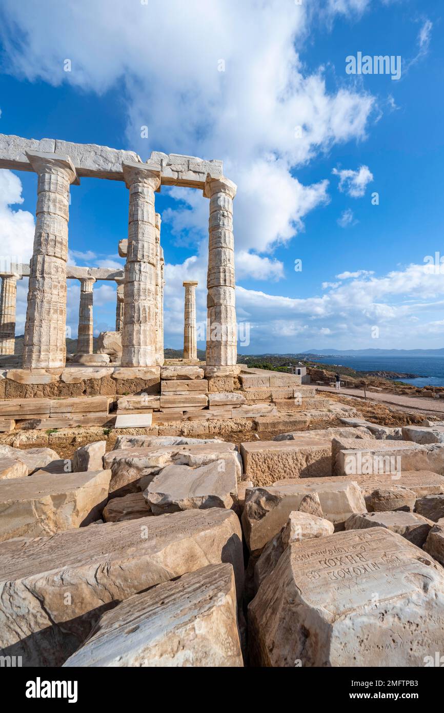 Ruin and columns of the ancient Temple of Poseidon, Cape Sounion ...