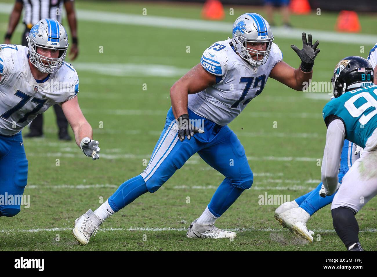 Detroit Lions guard Jonah Jackson (73) during an NFL football game ...