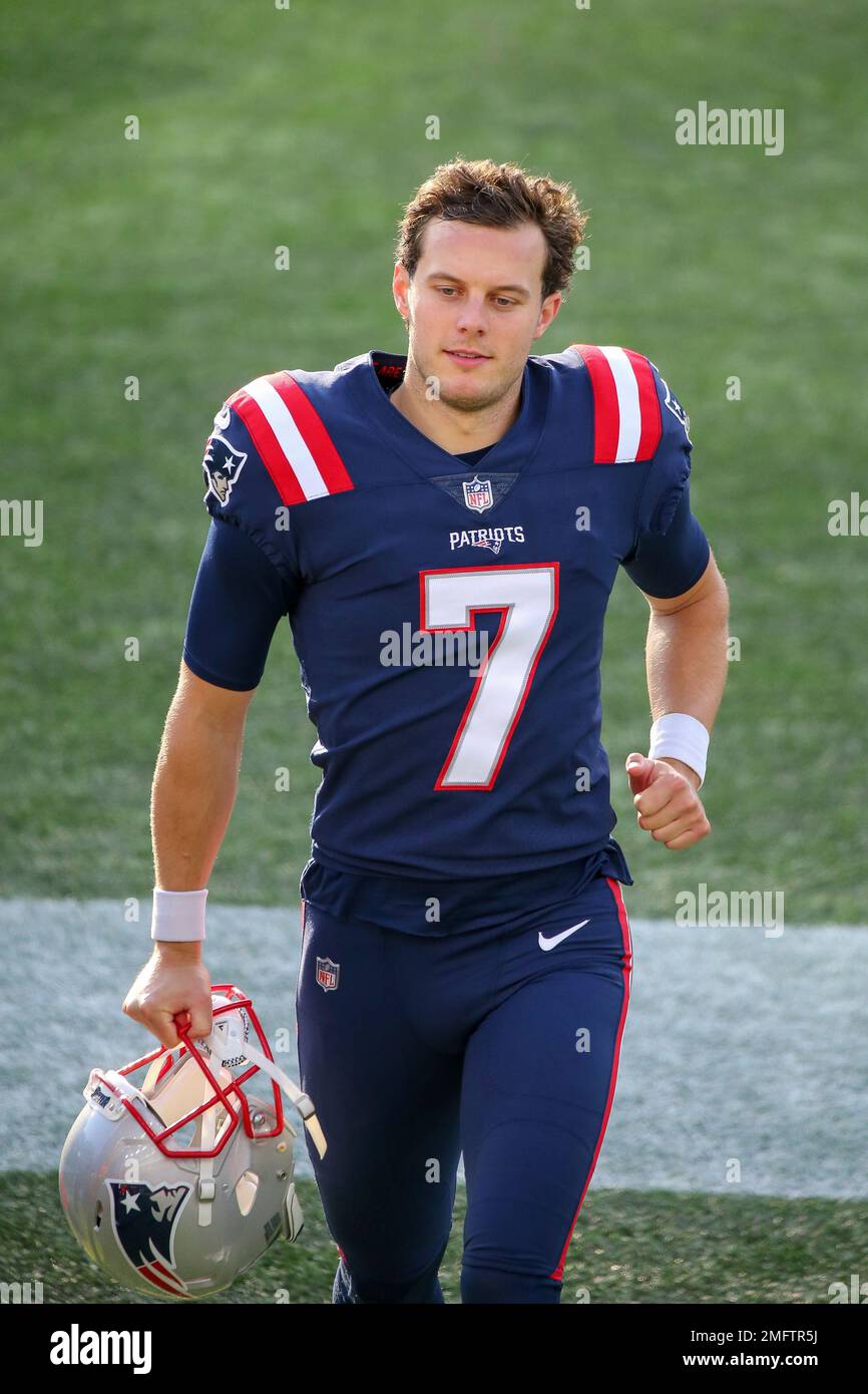 New England Patriots punter Jake Bailey (7) walks off the field ...