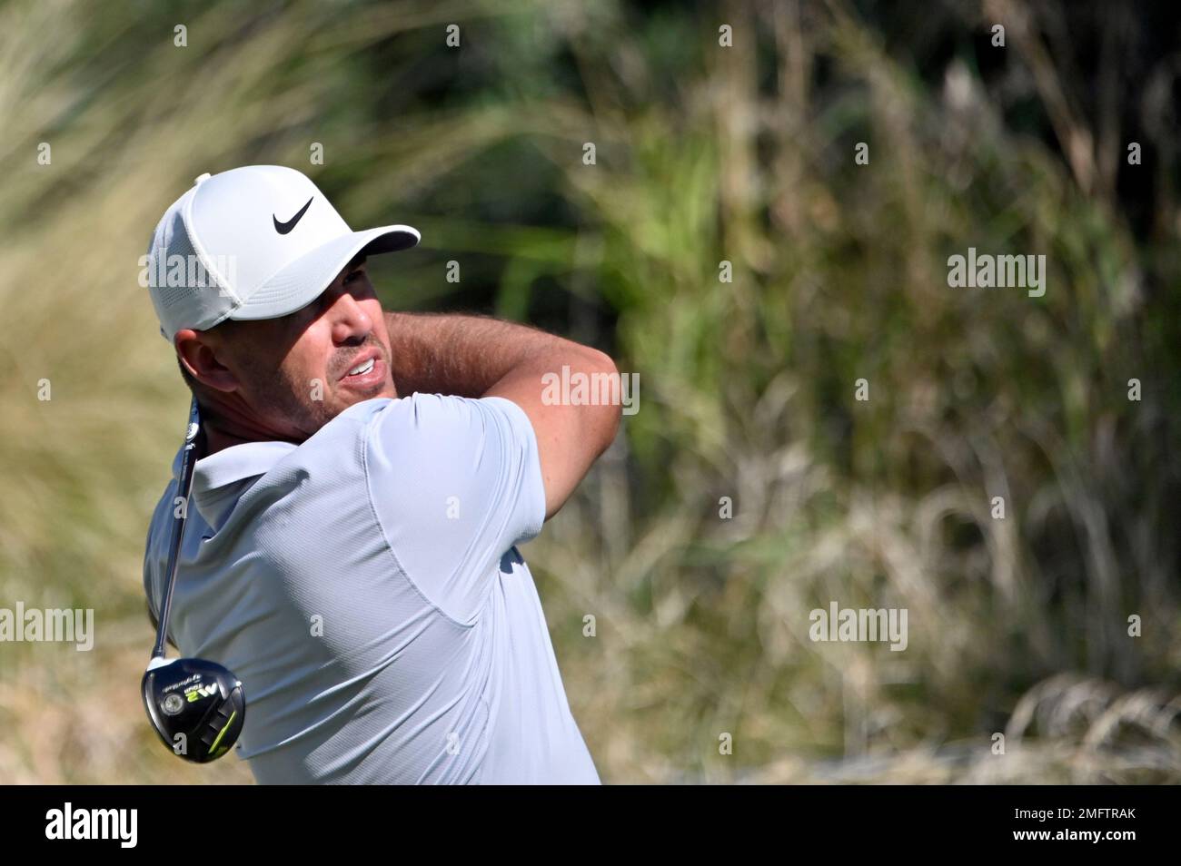 Brooks Koepka swings away during the final round of the CJ Cup golf ...
