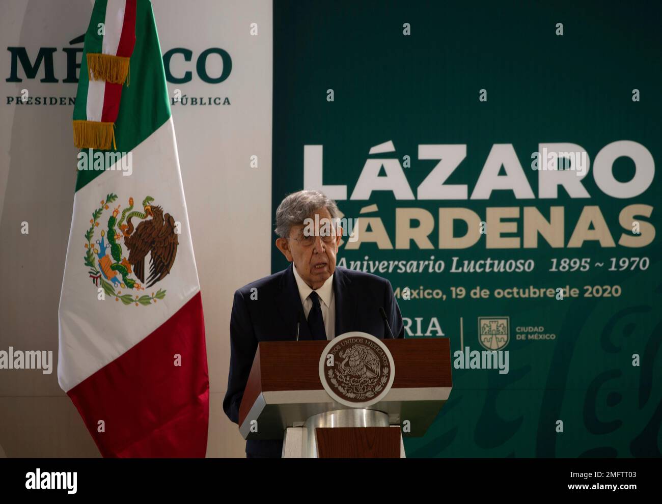 Former presidential candidate Cuauhtémoc Cárdenas speaks during a ...