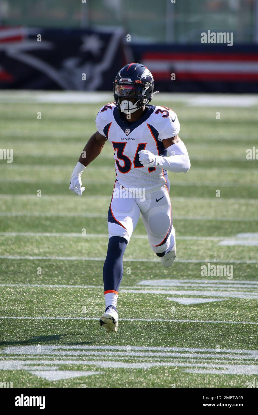 Denver Broncos cornerback Essang Bassey (34) during the first half of ...