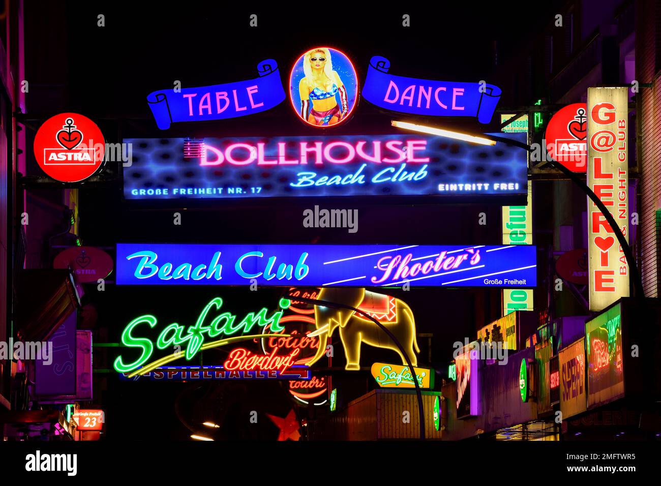 Illuminated sign at the Grosse Freiheit, Reeperbahn, St. Pauli, Hamburg ...