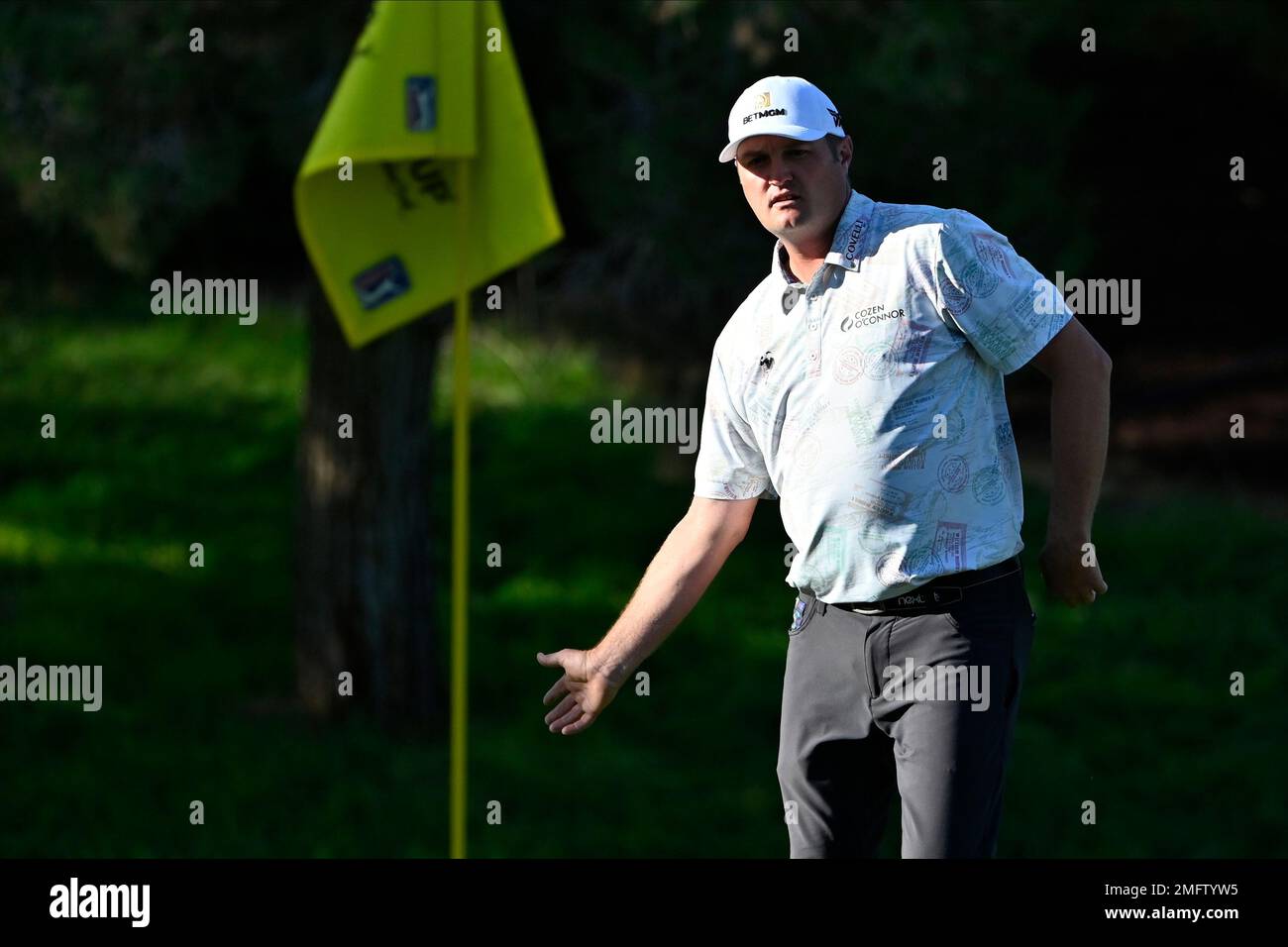 Jason Kokrak lines up his putt during the final round of the CJ Cup ...