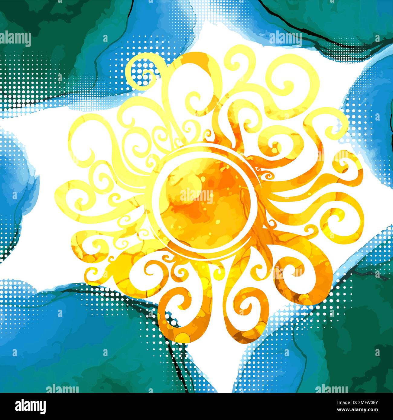 I love summer. Hello summer. Sun and sky watercolor. Vector ...