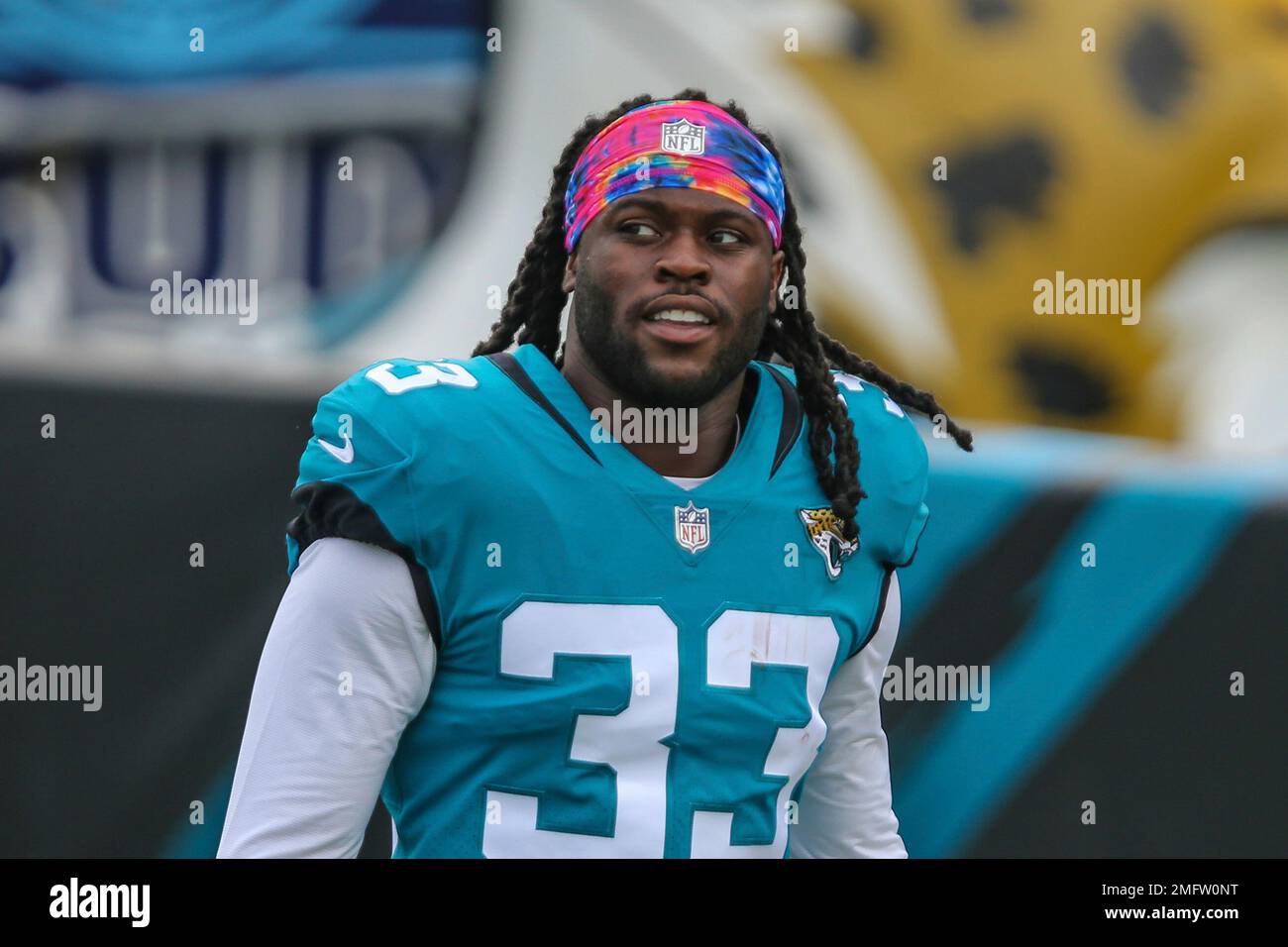 Jacksonville Jaguars running back Dare Ogunbowale (33) without his ...