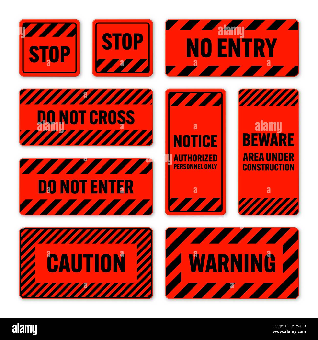 Various black and red warning signs with diagonal lines. Attention ...