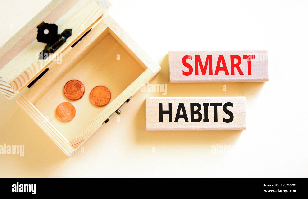 Smart habits symbol. Concept words Smart habits on wooden blocks. Beautiful white table white ...