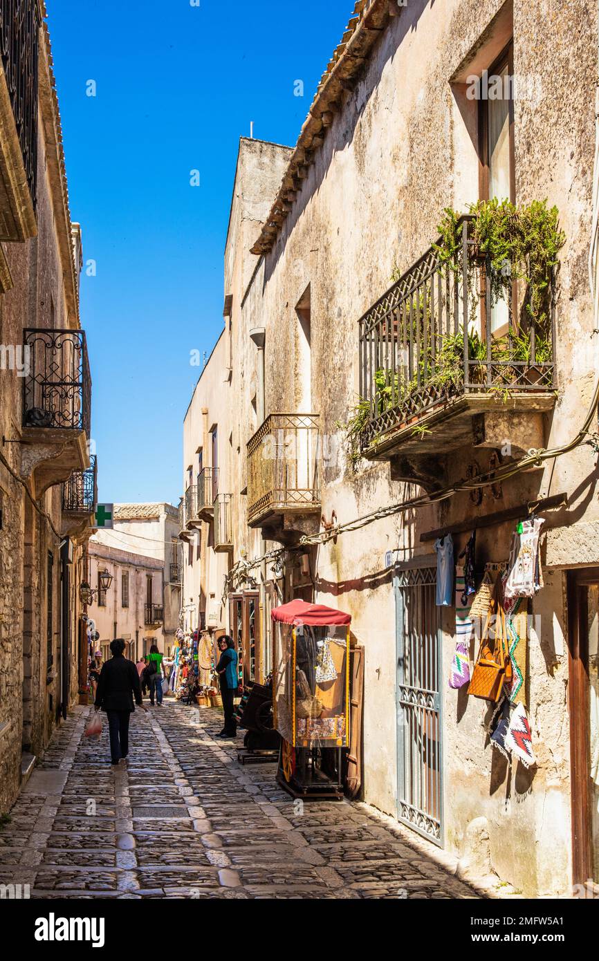 Old town alleys, medieval town of Erice, impresses with its spectacular ...