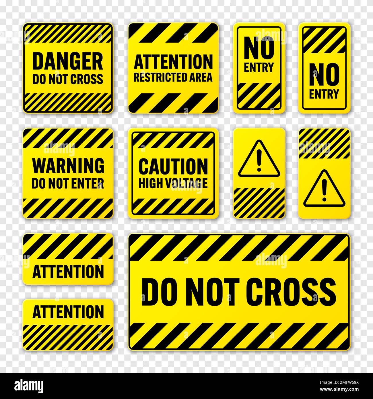 Various Black And Yellow Warning Signs With Diagonal Lines Attention various-black-and-yellow-warning-signs-with-diagonal-lines-attention
