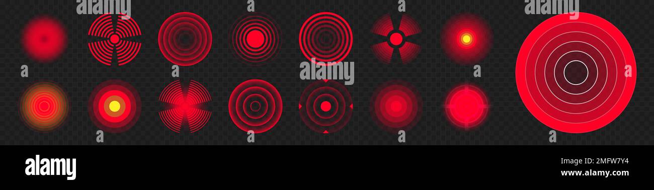 Pain localization marks. Painful area, aching spot. Red circles ...