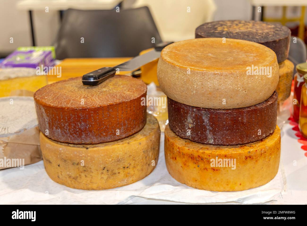 Many Cow Milk Hard Cheese Wheels Stack Dairy Products Stock Photo - Alamy