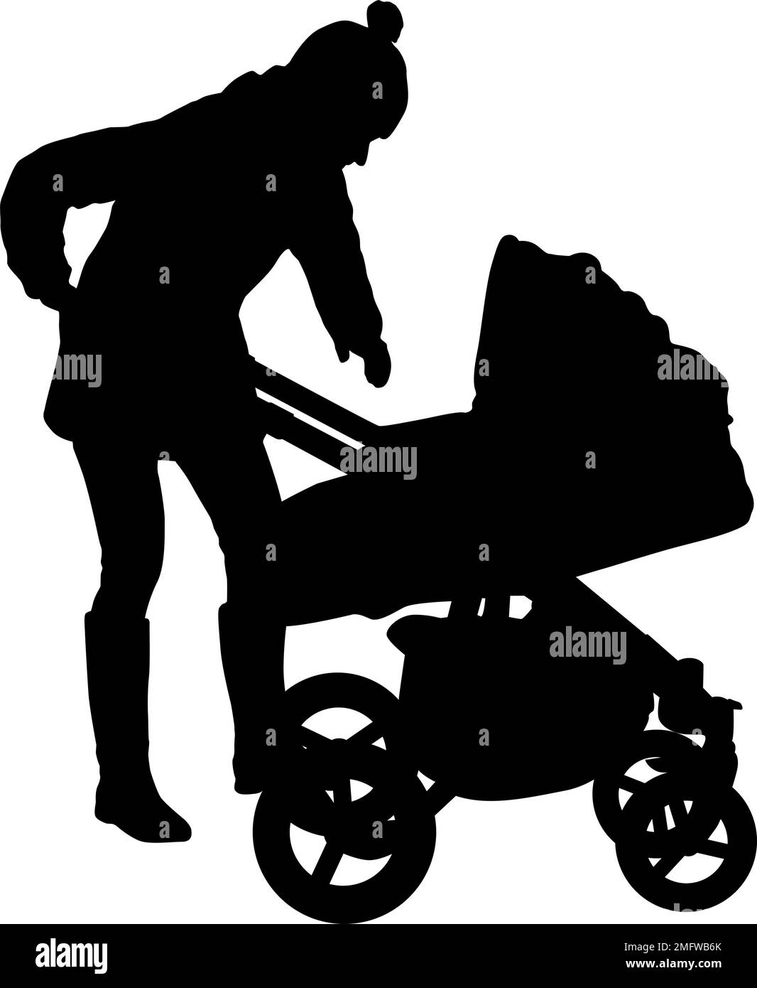 Silhouettes walkings mothers with baby strollers on a white background ...
