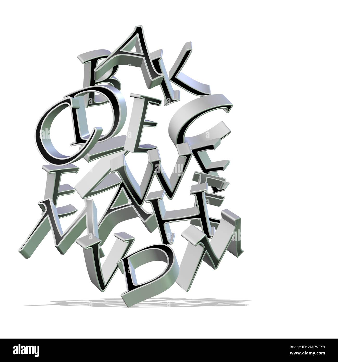 Many letters in black and white against white background, 3D ...