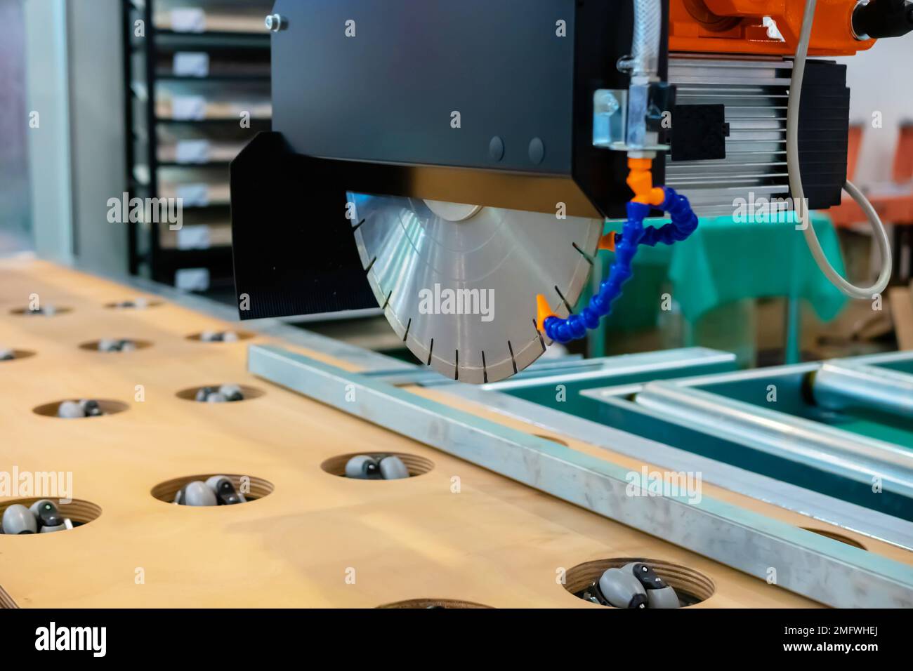 Automatic cnc bridge saw - router cutting profiling system Stock Photo ...