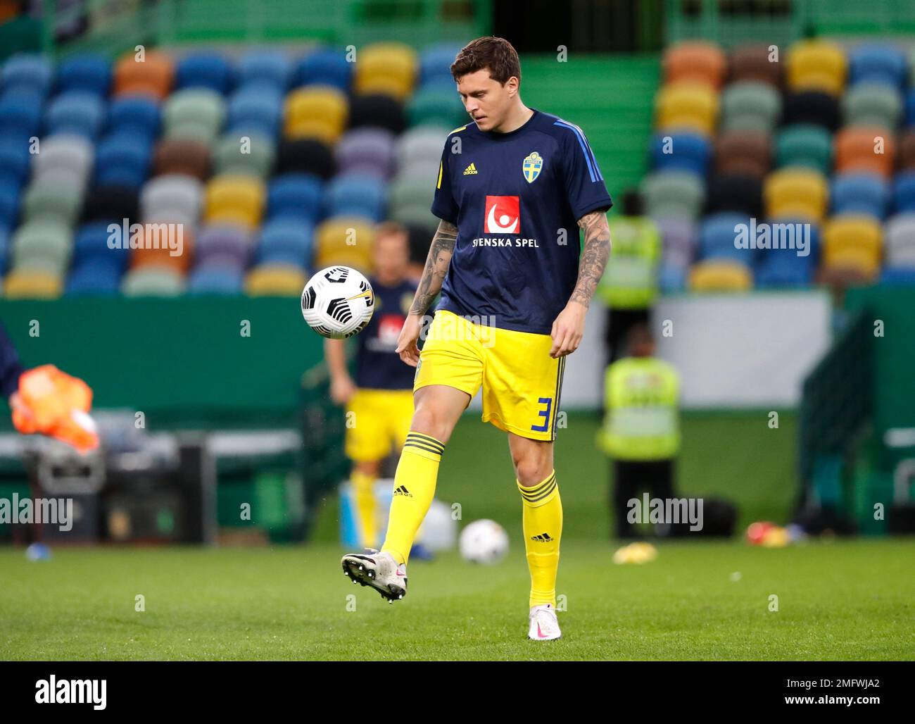 Sweden's Victor Lindelof warms up prior to the UEFA Nations League ...