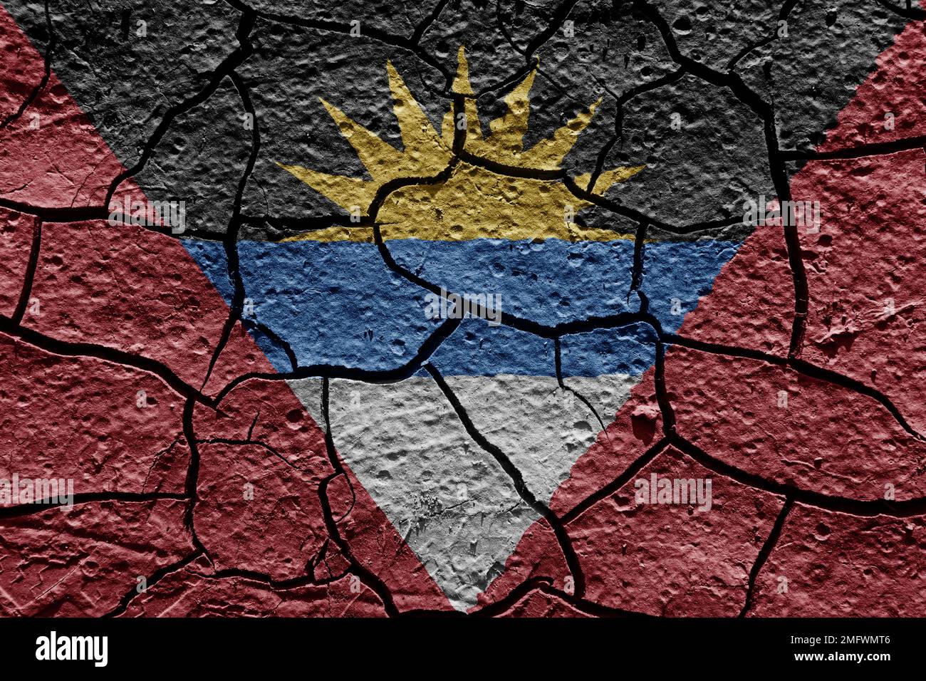 Antigua Barbuda flag on a mud texture of dry crack on the ground Stock ...