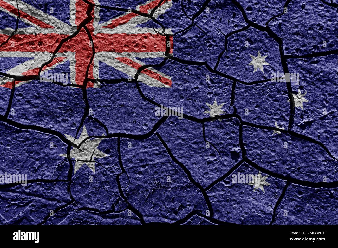 Australia flag on a mud texture of dry crack on the ground Stock Photo ...