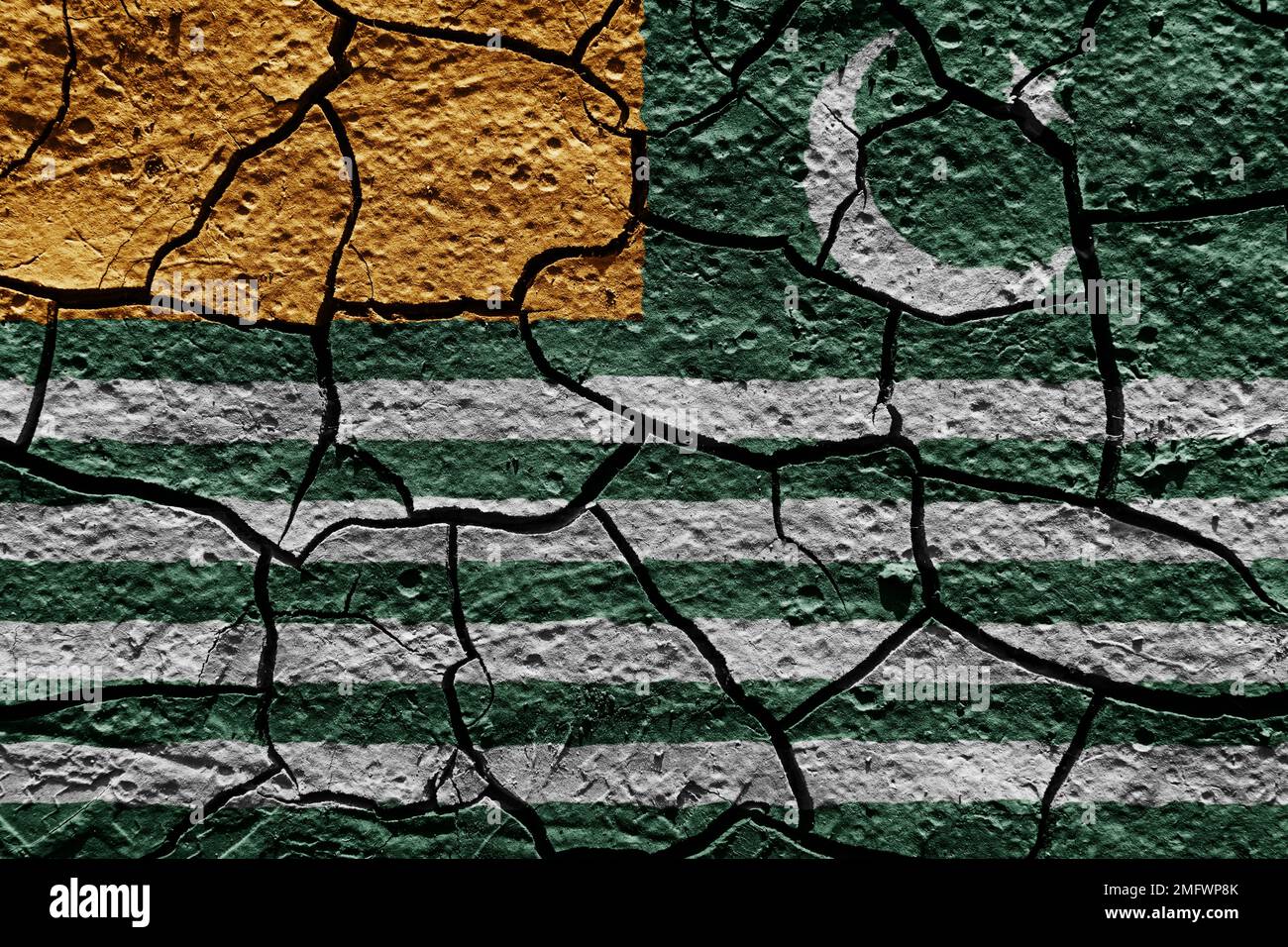 Azad Kashmir flag on a mud texture of dry crack on the ground Stock ...