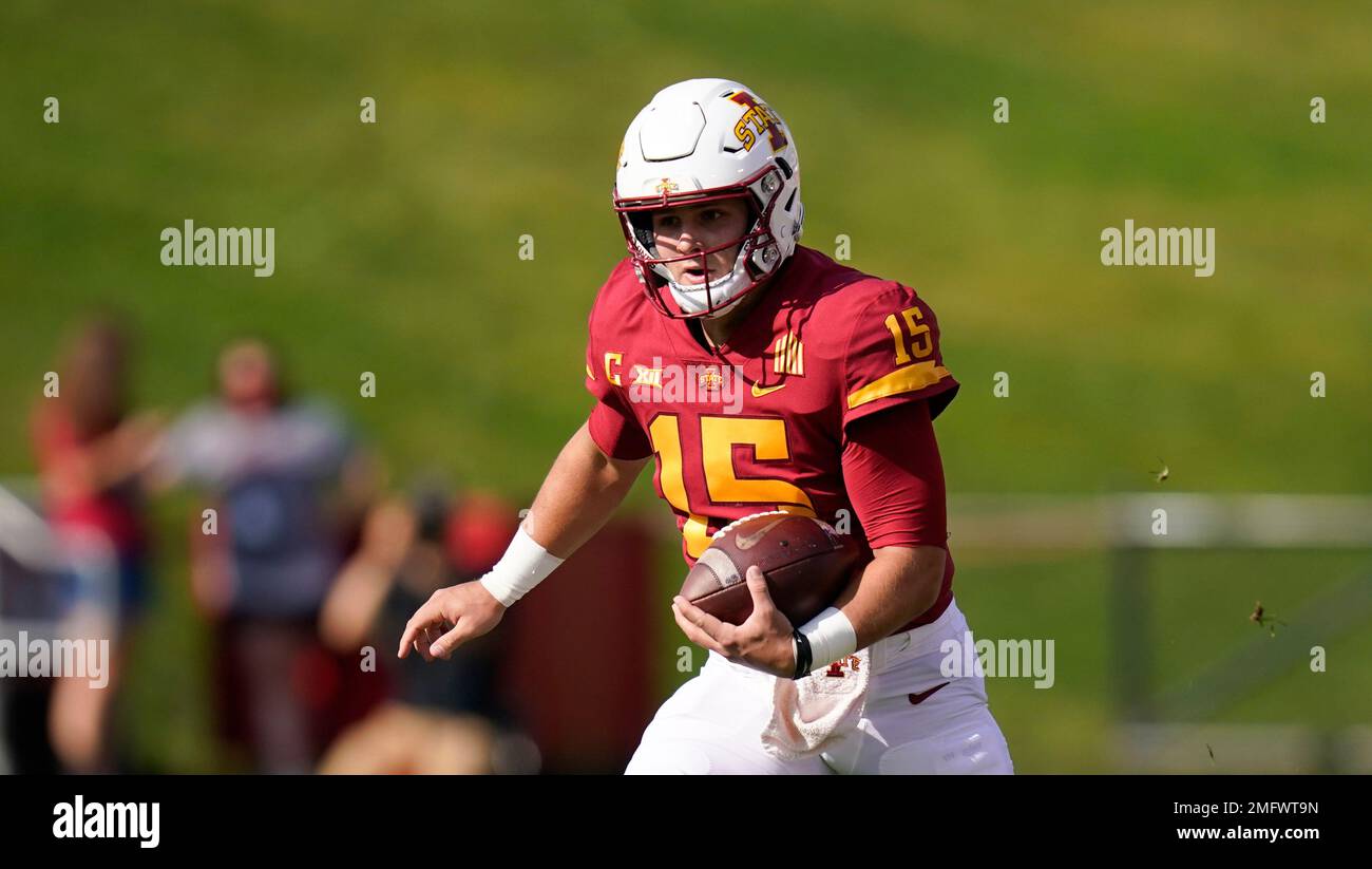 Iowa State quarterback Brock Purdy scrambles up field during the first ...