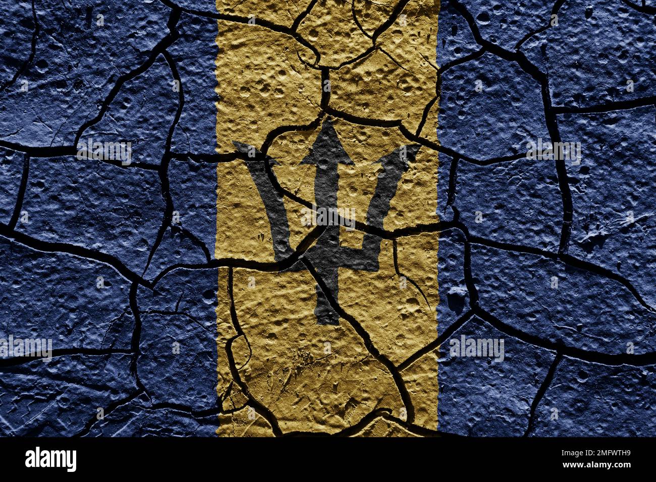 Barbados flag on a mud texture of dry crack on the ground Stock Photo ...
