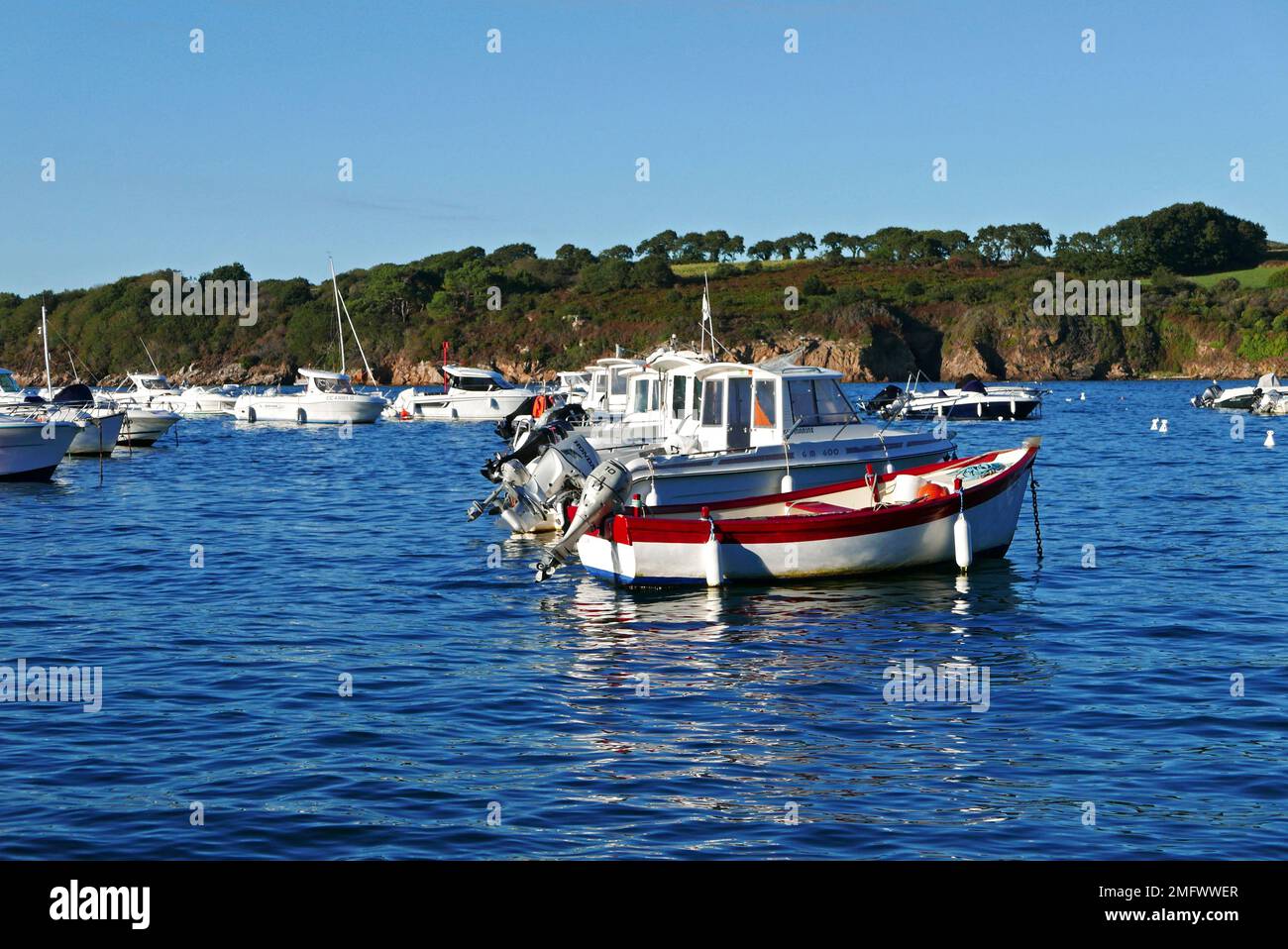 Port Manech harbour at high tide, Nevez, Finistere, Bretagne, France ...
