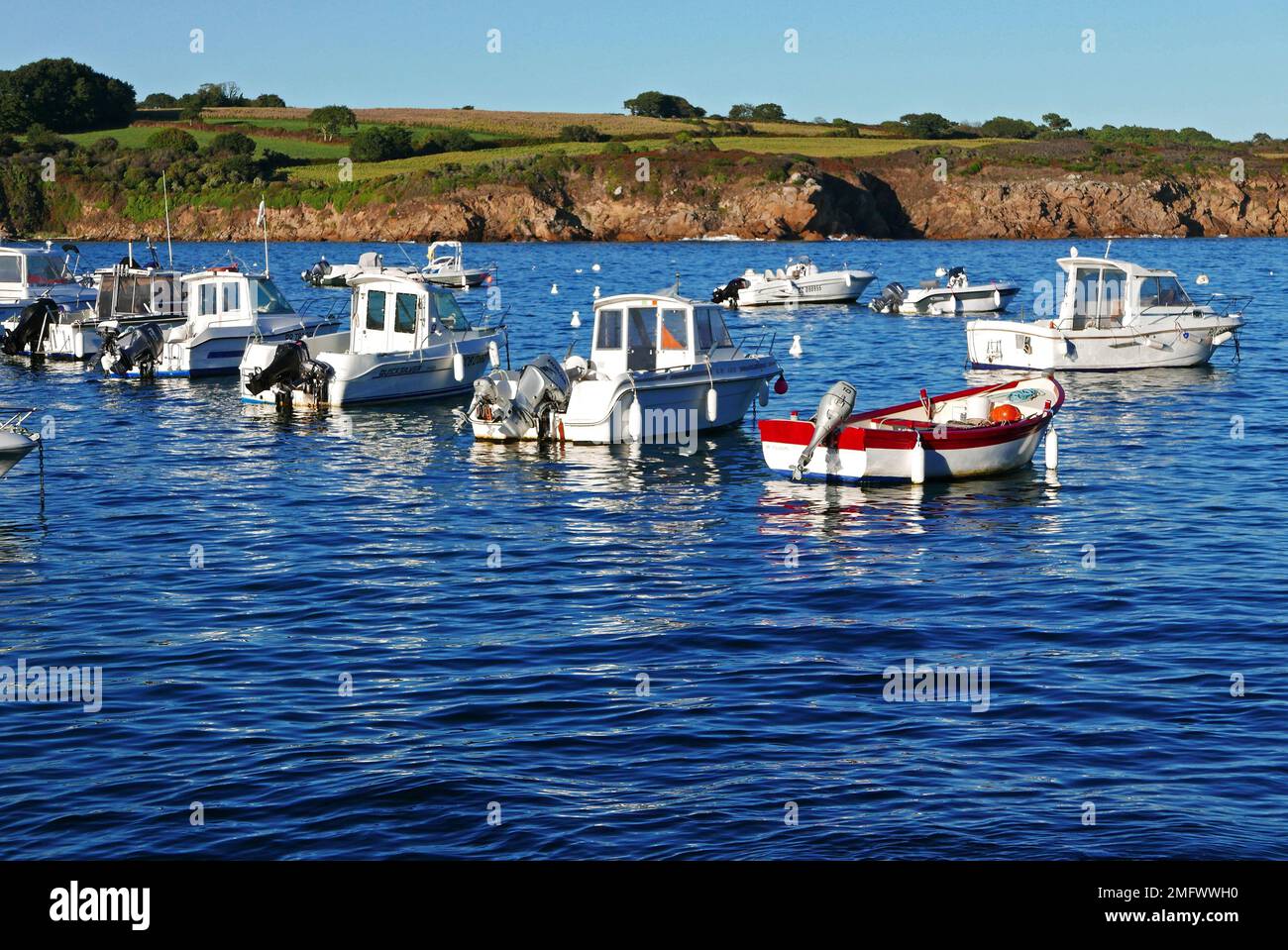 Port Manech harbour at high tide, Nevez, Finistere, Bretagne, France ...