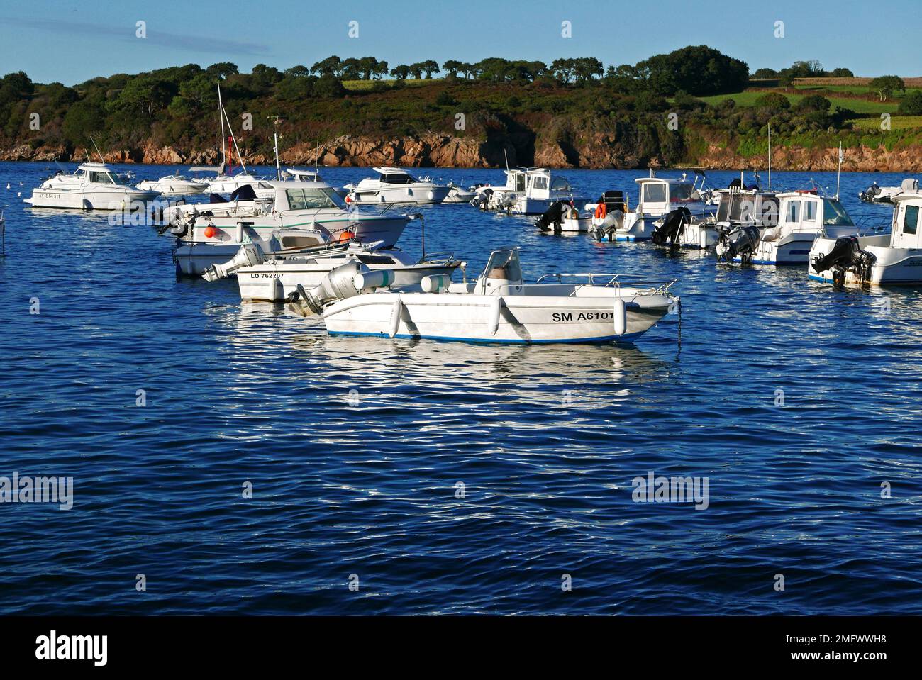 Port Manech harbour at high tide, Nevez, Finistere, Bretagne, France ...