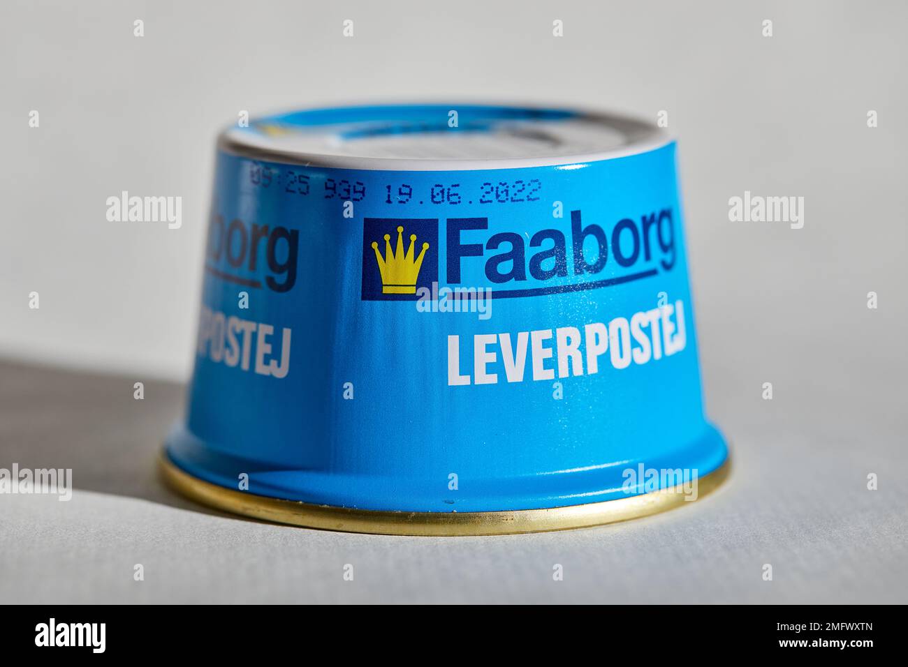 Faaborg Leverpostej, canned liver paté, 125g can; Denmark Stock Photo ...